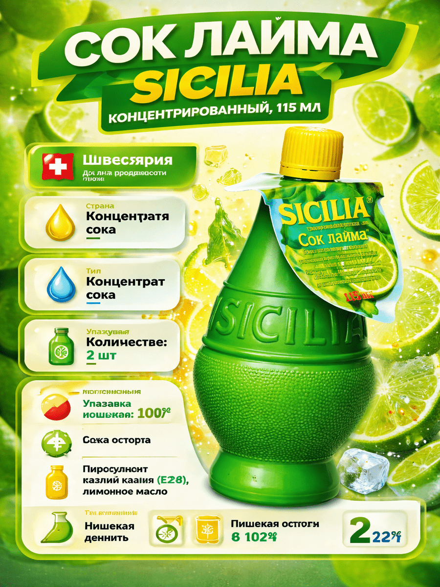 Сок лайма Sicilia концентрированный, 115мл x 2 упаковки