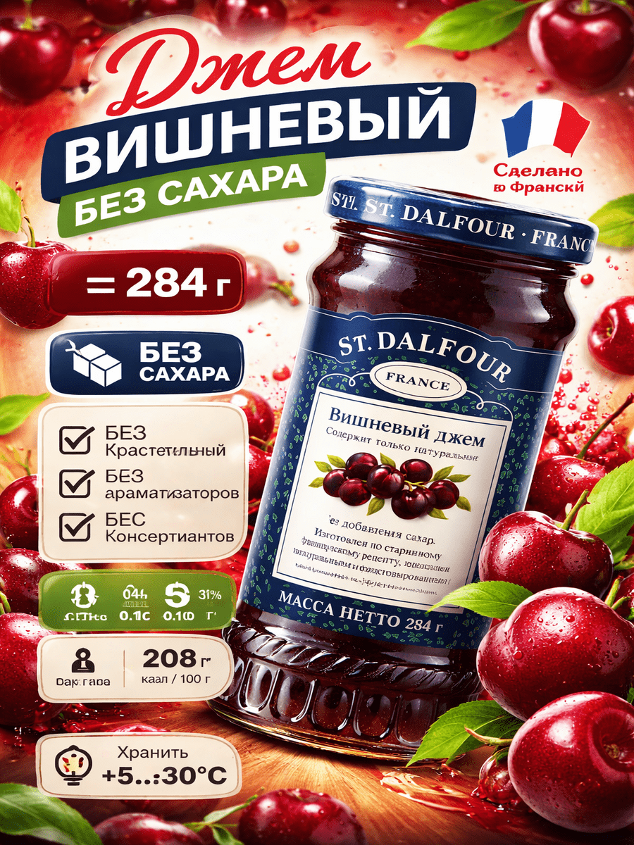 Джем St. Dalfour вишневый без сахара, 284г