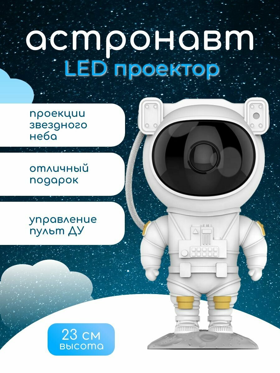 Проектор звездного неба Астронавт / Светодиодный проекционный ночник светильник с пультом ДУ
