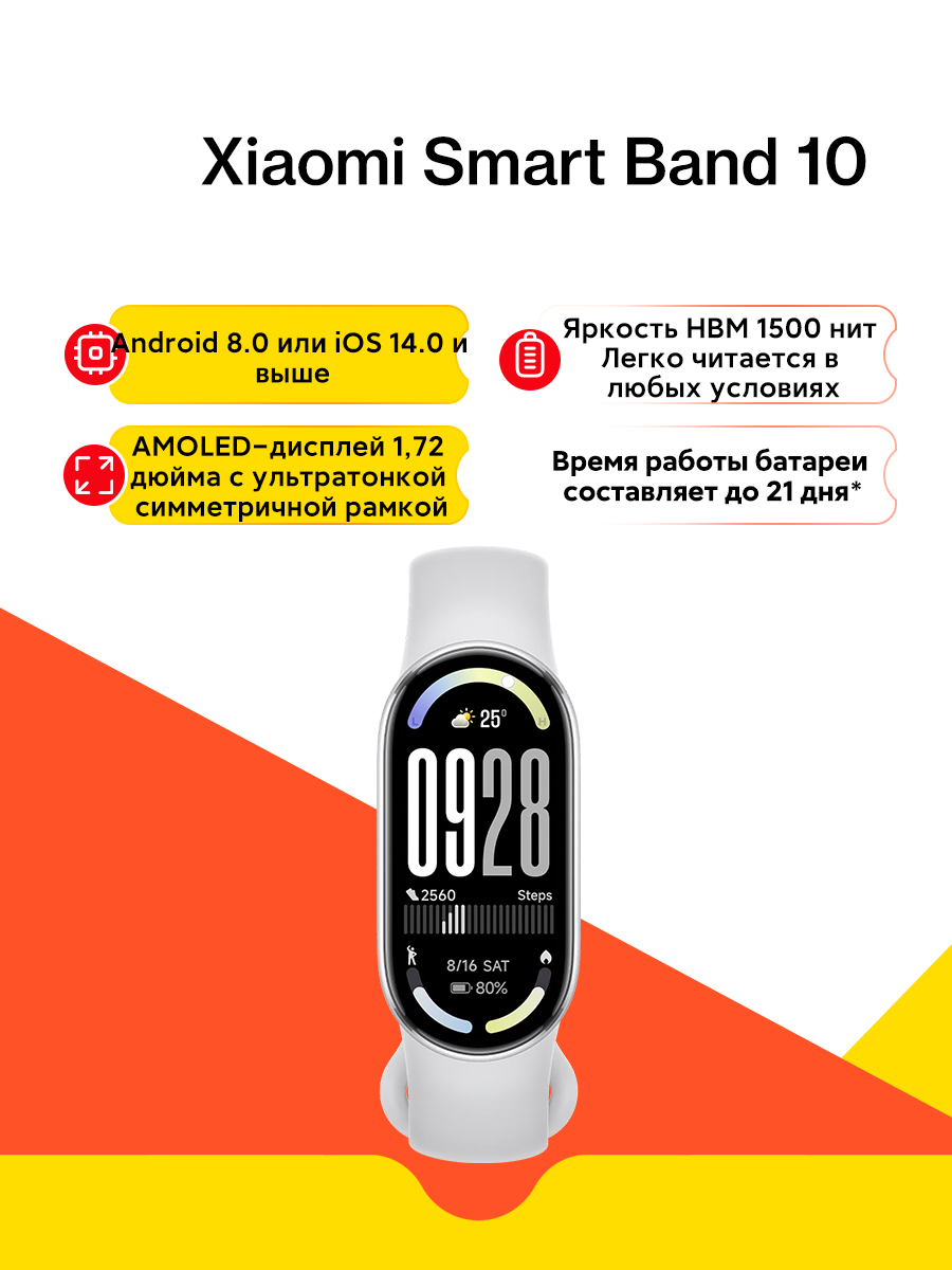 Фитнес-браслет Xiaomi Smart Band 10 (EAC), silver, 1,72"