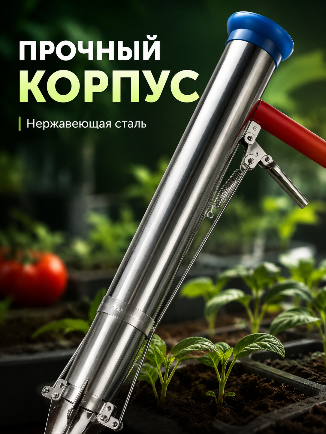 Садовый посадочный конус из нержавейки с резиновой ручкой и усиленной подножкой для посадки растений — фото 1