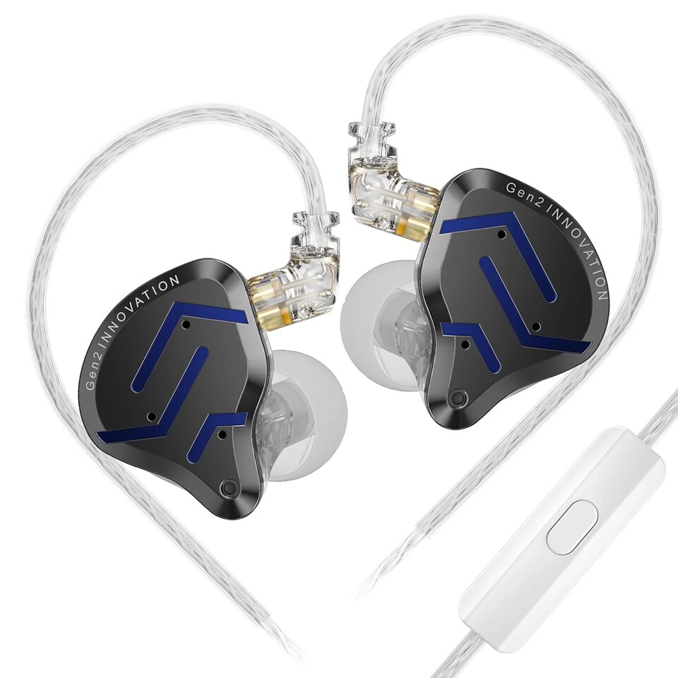 Проводные наушники KZ ZSN Pro 2 Blue Black, с микрофоном, гибридные IEM