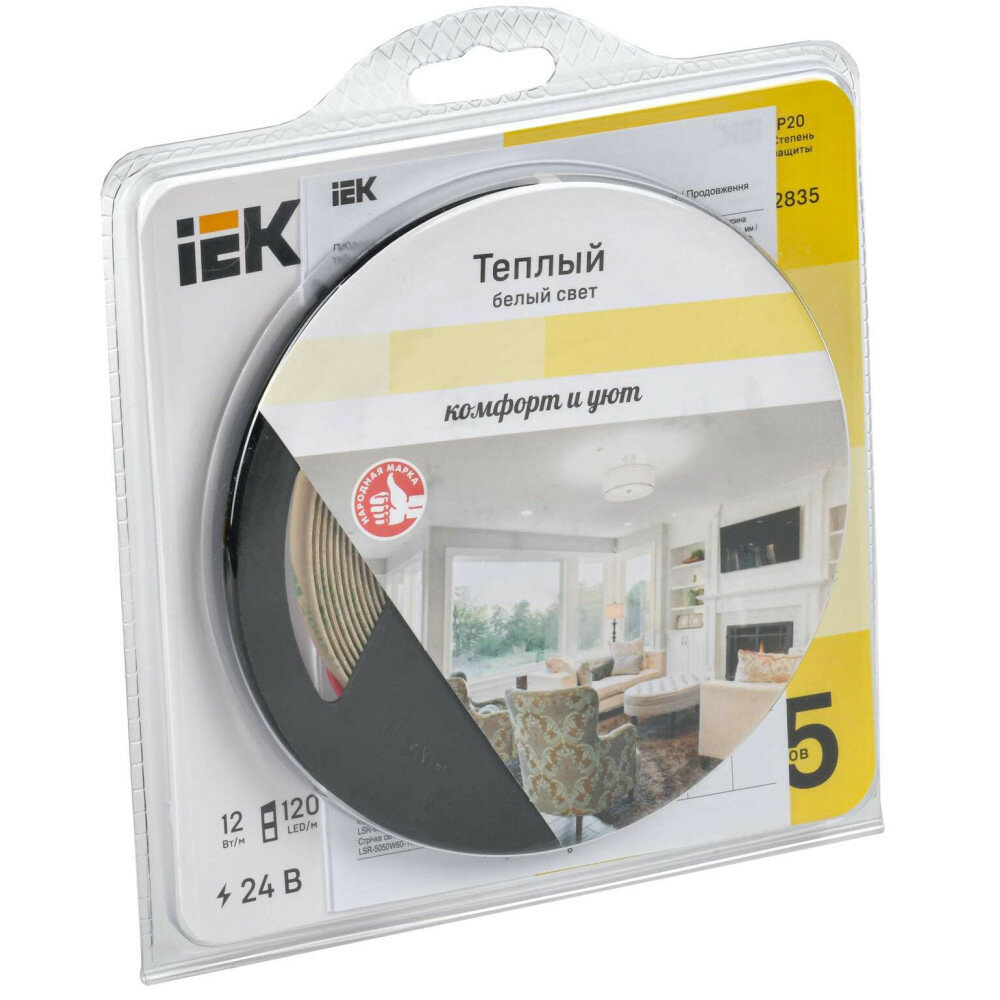 Лента IEK LED 5м LSR-2835WW120-12-IP20-24В