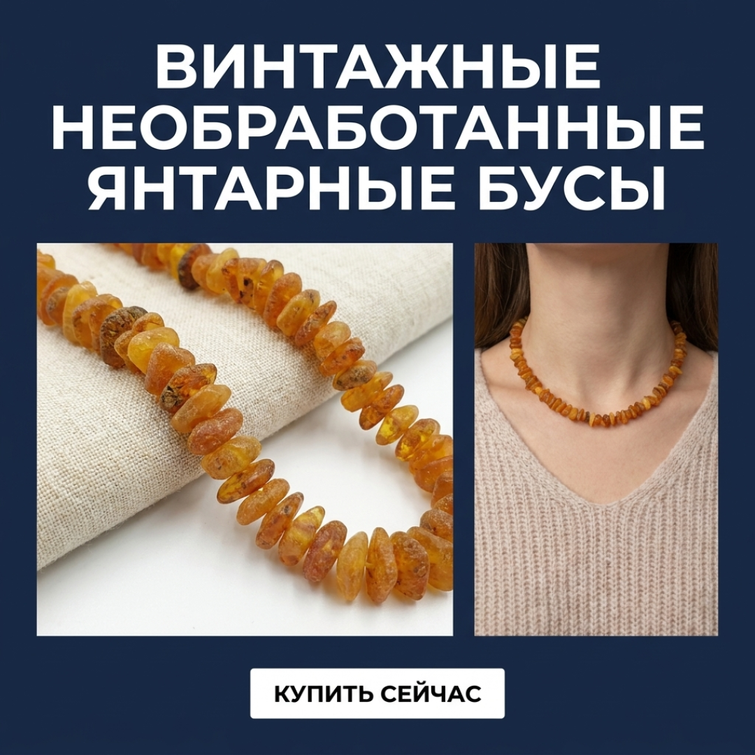 Винтажные янтарные бусы из необработанного янтаря, СССР