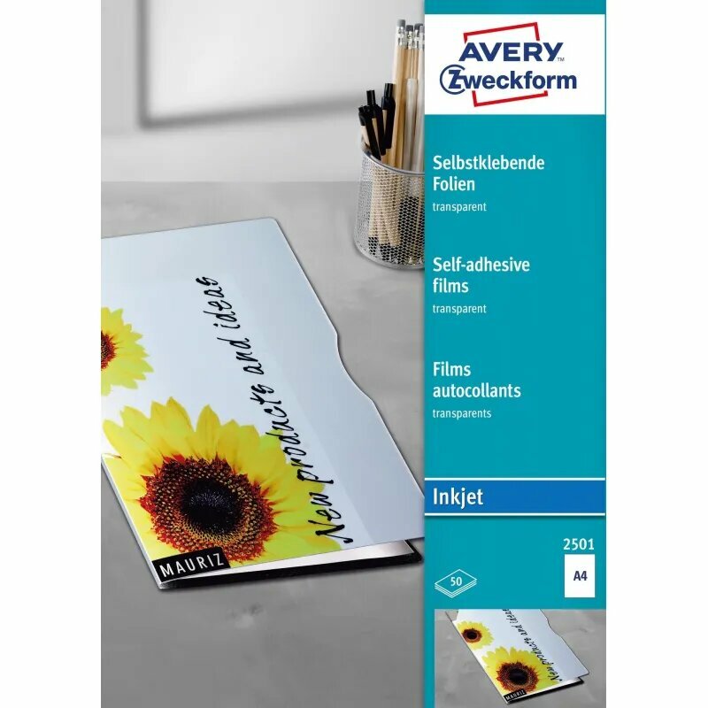 Пленка Avery Zweckform самоклеящаяся, I-J, прозр, А4, 0,17мм, 50 л, 2220724