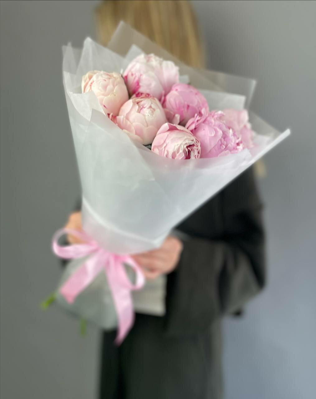 Букет "Розовые пионы сара бернард" 7 штук, размер M, от "Di_Flowerslab"