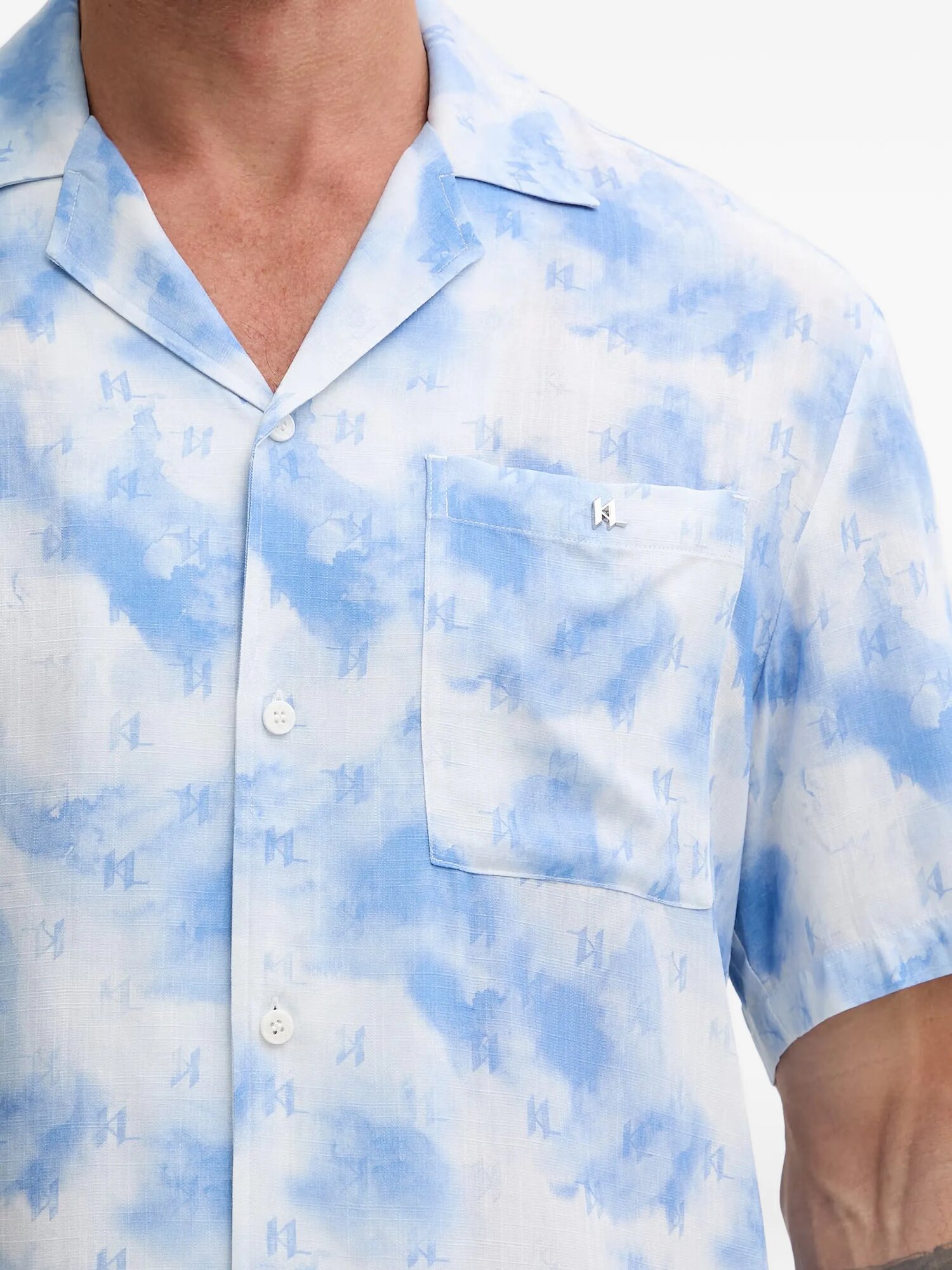 Рубашка Karl Lagerfeld Monogram-print camp-collar shirt, размер 2XL, blue — фото 1