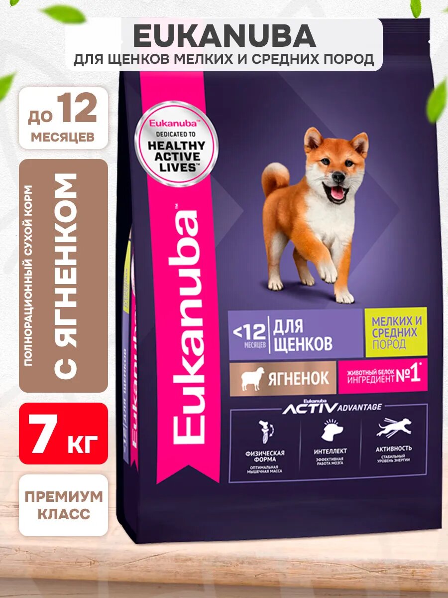 Корм сухой Eukanuba для щенков маленьких и средних пород, ягненок, 7 кг