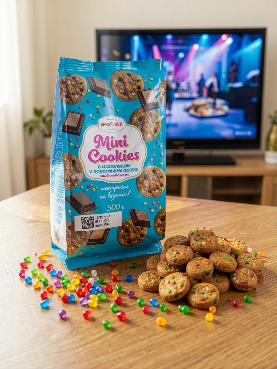 Печенье сдобное "MINI COOKIES" с шоколадом и хрустящим драже, XL пачка 500гр