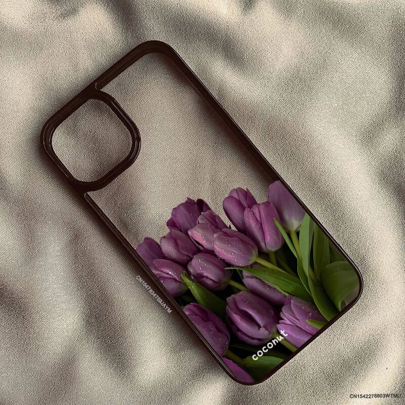 Чехол iPhone 15 style 3, фиолетовые тюльпаны