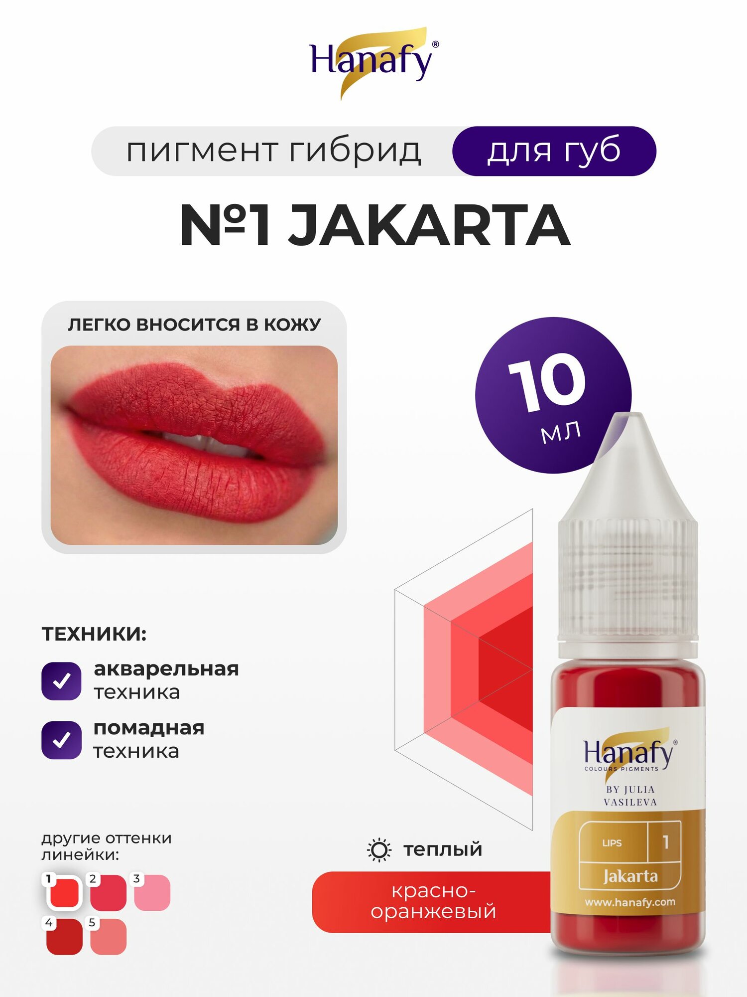 Пигмент для татуажа и перманентного макияжа губ №1 Jakarta by Julia Vasileva, 10мл