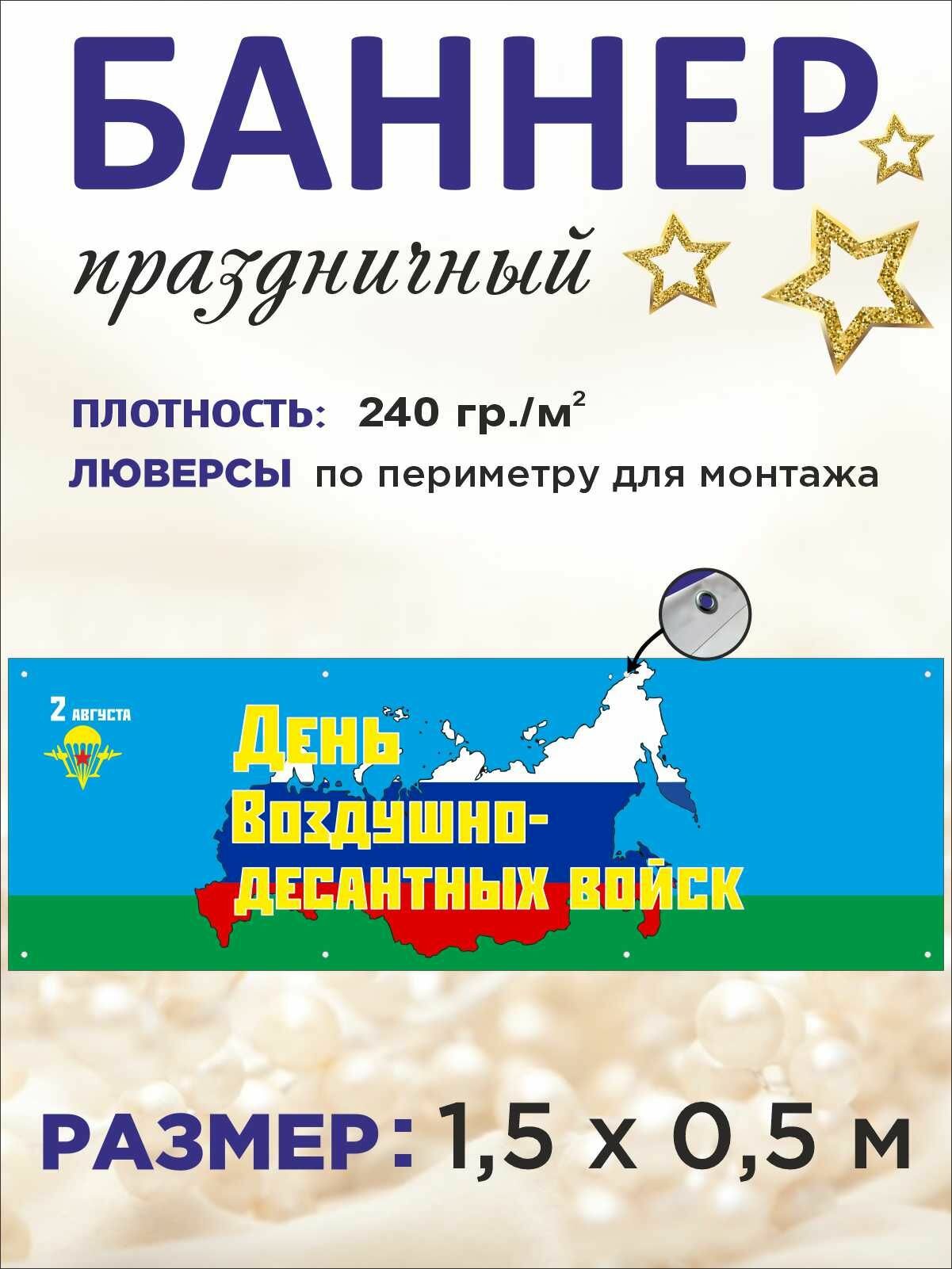 Баннер "День Воздушно-десантных войск" 2 августа День ВДВ для оформления и фотозоны 1,5 х 0,5 м