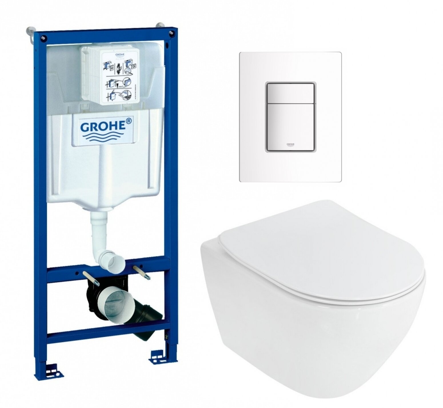 Комплект 3 в 1 инсталляция Grohe Rapid SL + Унитаз подвесной Cezares Stylus CZR-513-TH-R + кнопка белая