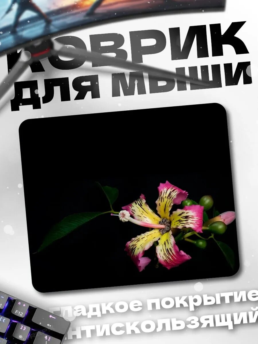 Коврик для мыши Экзотический цветок на черном