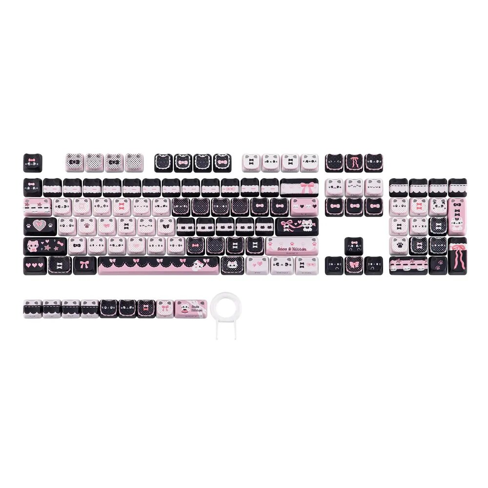 KiiBOOM Meow Bow Набор Клавиш ANSI US, 113 Клавиши, Профиль MAO, Материал ABS+PC, Черно-Розовый