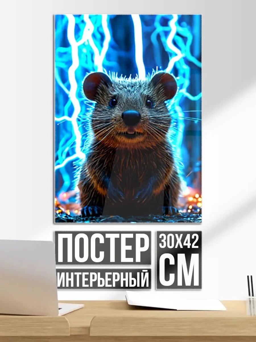 Постер на стену Бобрик в разрядах молний