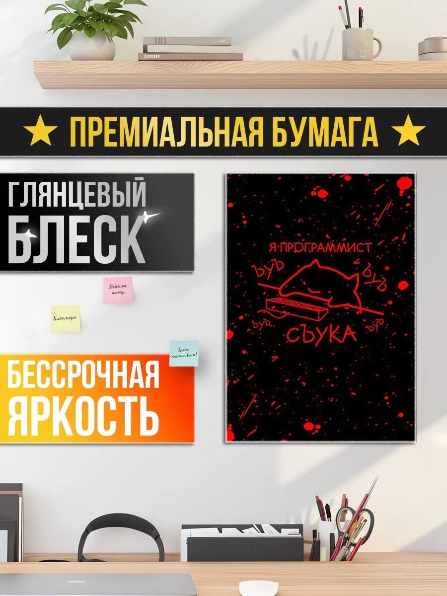 Постер на стену Кот мем, Я программист ЪУЪ съука — фото 1