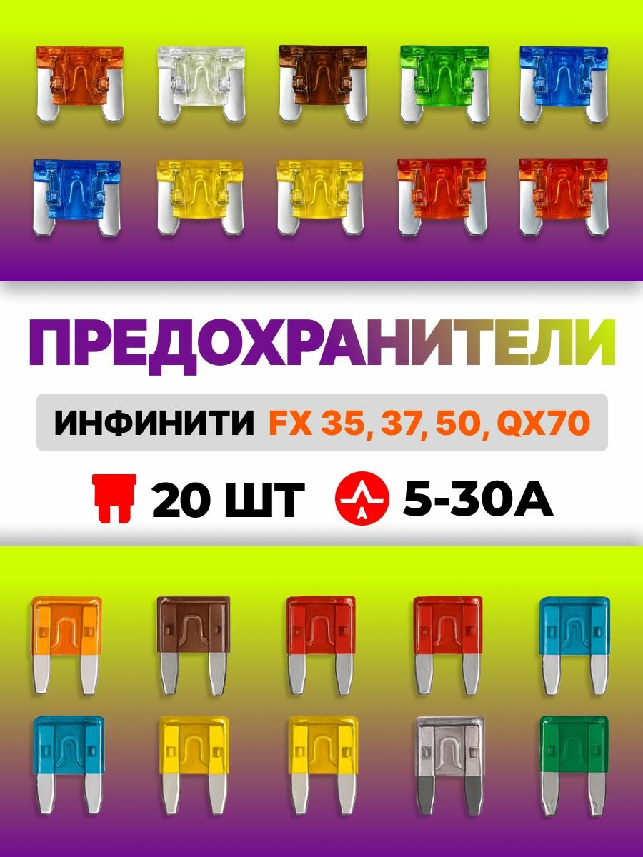 Предохранители Инфинити FX 35, 37, 50, QX70 набор Мини+Микро 20 шт / Infiniti FX