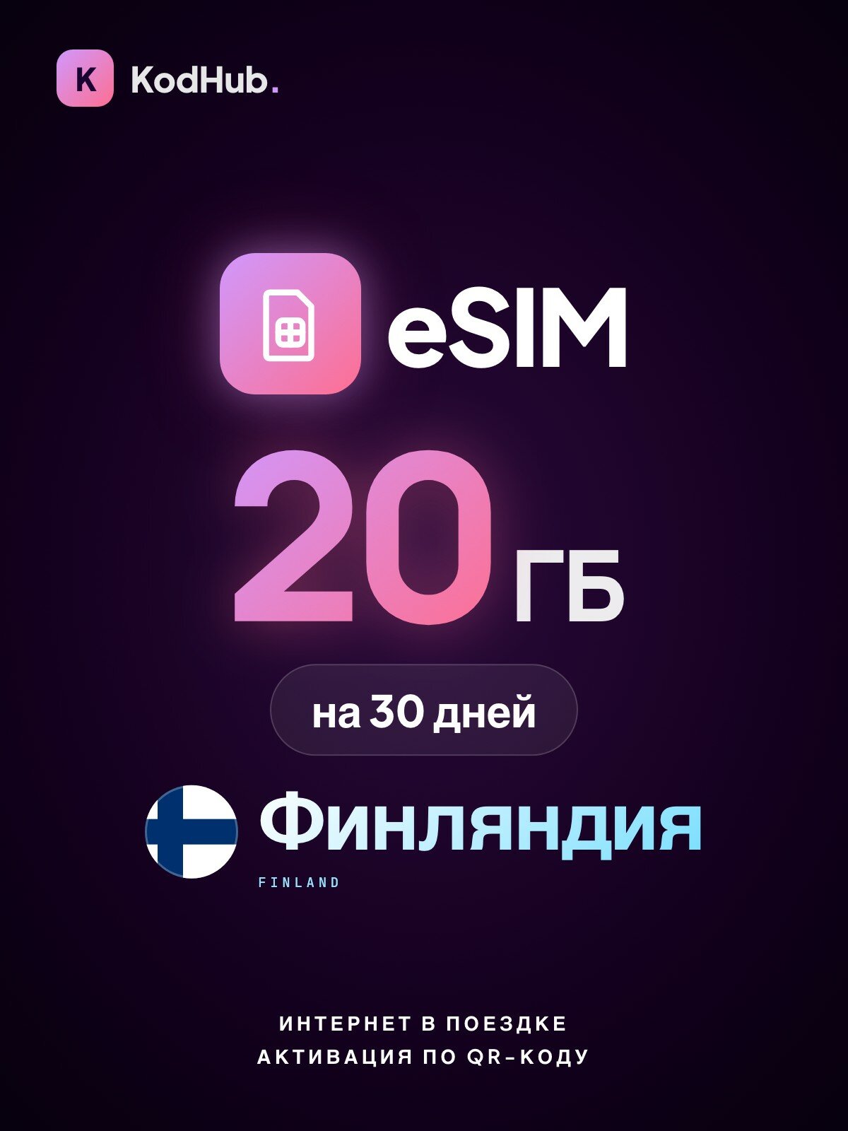 Туристическая eSIM Финляндия 20 ГБ на 30 дней | интернет в поездке, связь за границей | QR-код активации