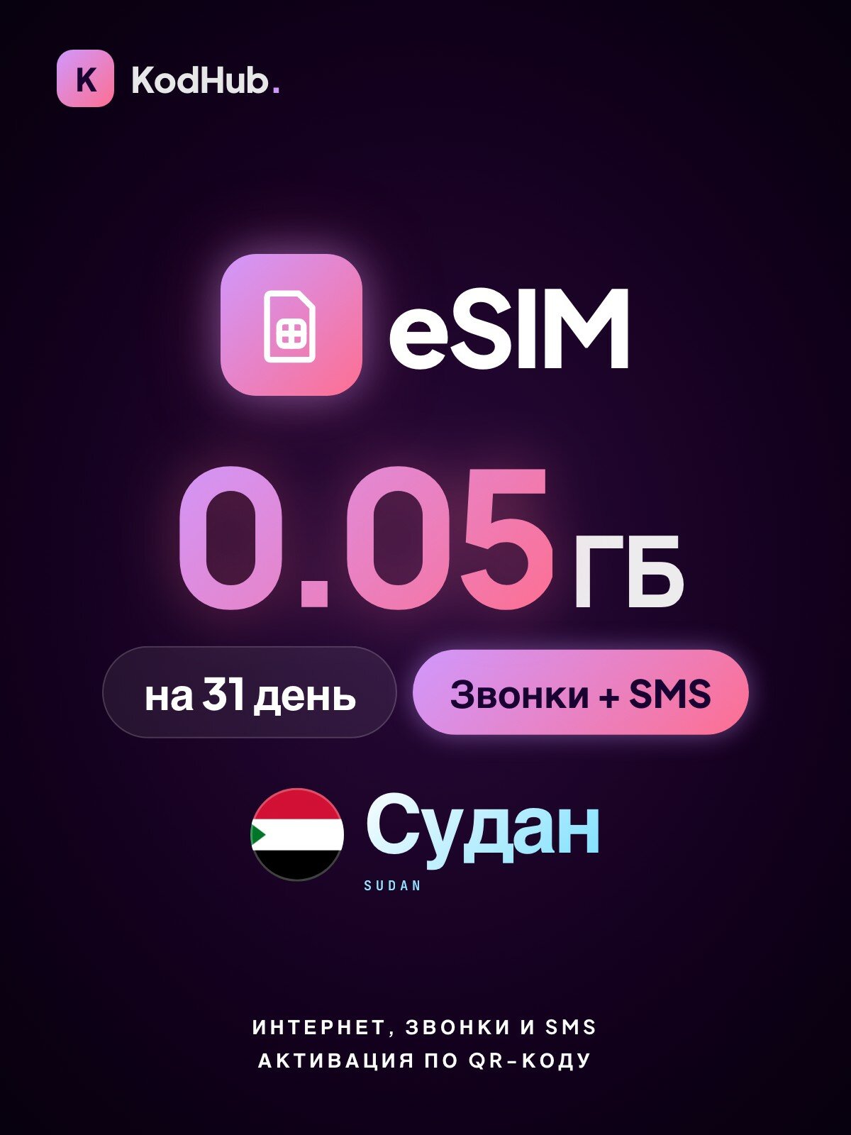 Туристическая eSIM Судан 50 МБ + звонки + SMS на 31 день | связь в поездке без роуминга
