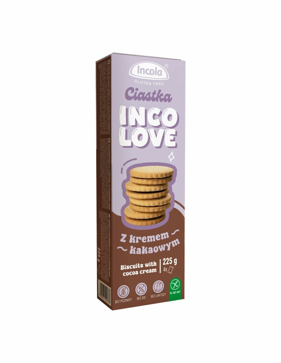 Безглютеновое печенье с какао-кремом Incola, 3шт x 225г