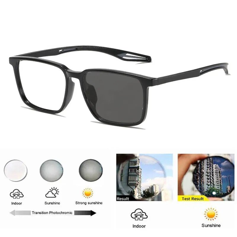 Фотохромные спортивные очки KSVEREN для близоруких Black Gray, Черный, -100 (-1.00)