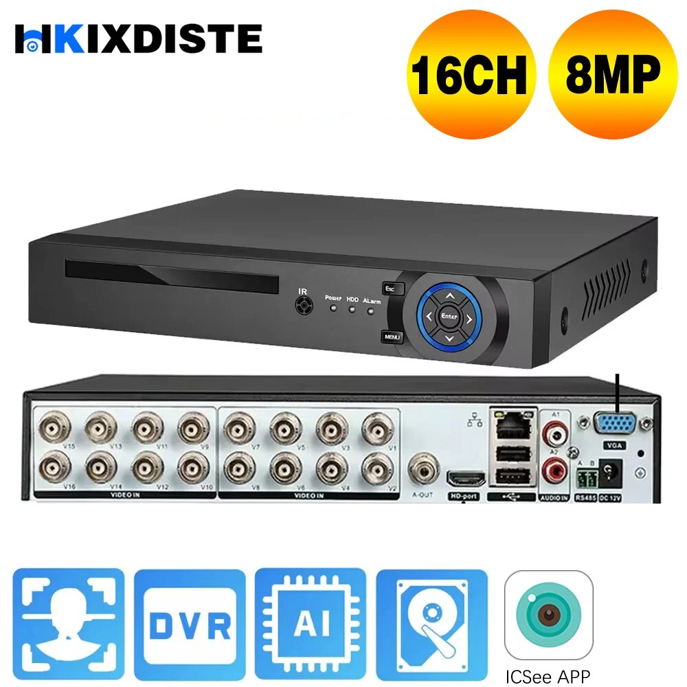 4K 8MP 16-канальный AHD CCTV DVR 6в1 AHD TVI CVI CVBS IP-камера гибридный цифровой видеорегистратор домашней безопасности DVR CCTV-система XMeye H.265