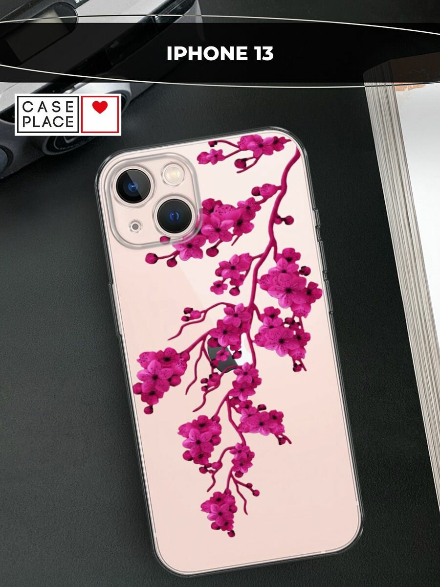 Силиконовый чехол на Apple iPhone 13 / Айфон 13 с принтом Яркая розовая сакура