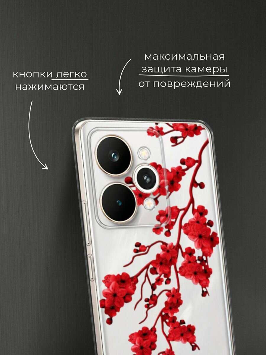 Силиконовый чехол на Realme 15 Pro / Реалми 15 Про с принтом Красная веточка сакуры — фото 1