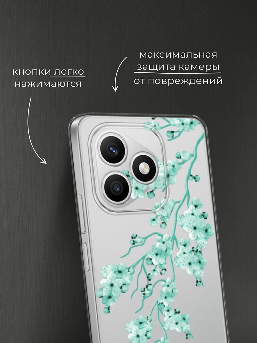 Силиконовый чехол на Honor X8d / Хонор X8d с принтом Бирюзовая веточка сакуры — фото 1