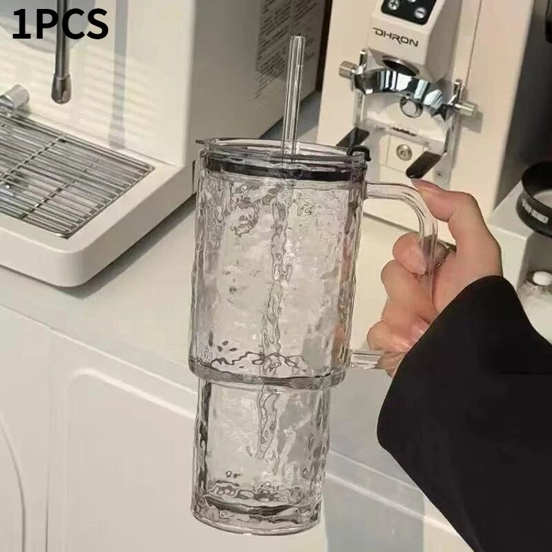 Термостойкий стеклянный стакан с крышкой и трубочкой 1pcs-Glacier