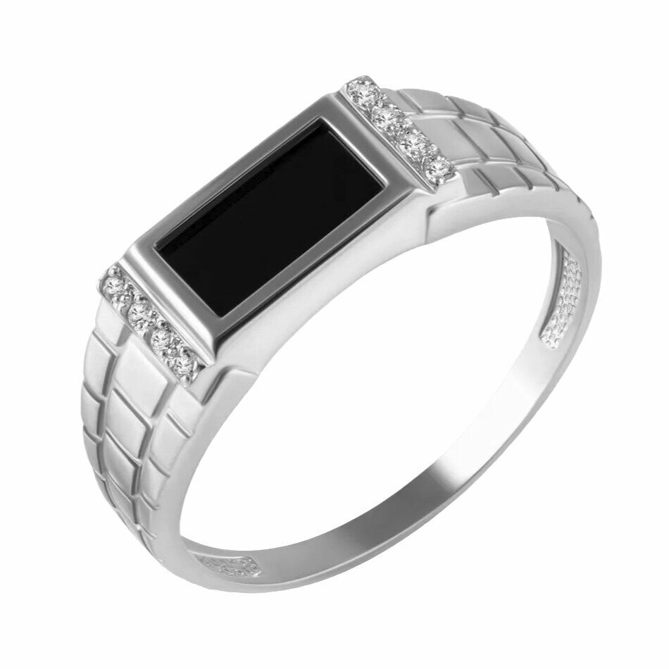 Кольцо, серебро, 925 проба, оникс, фианит