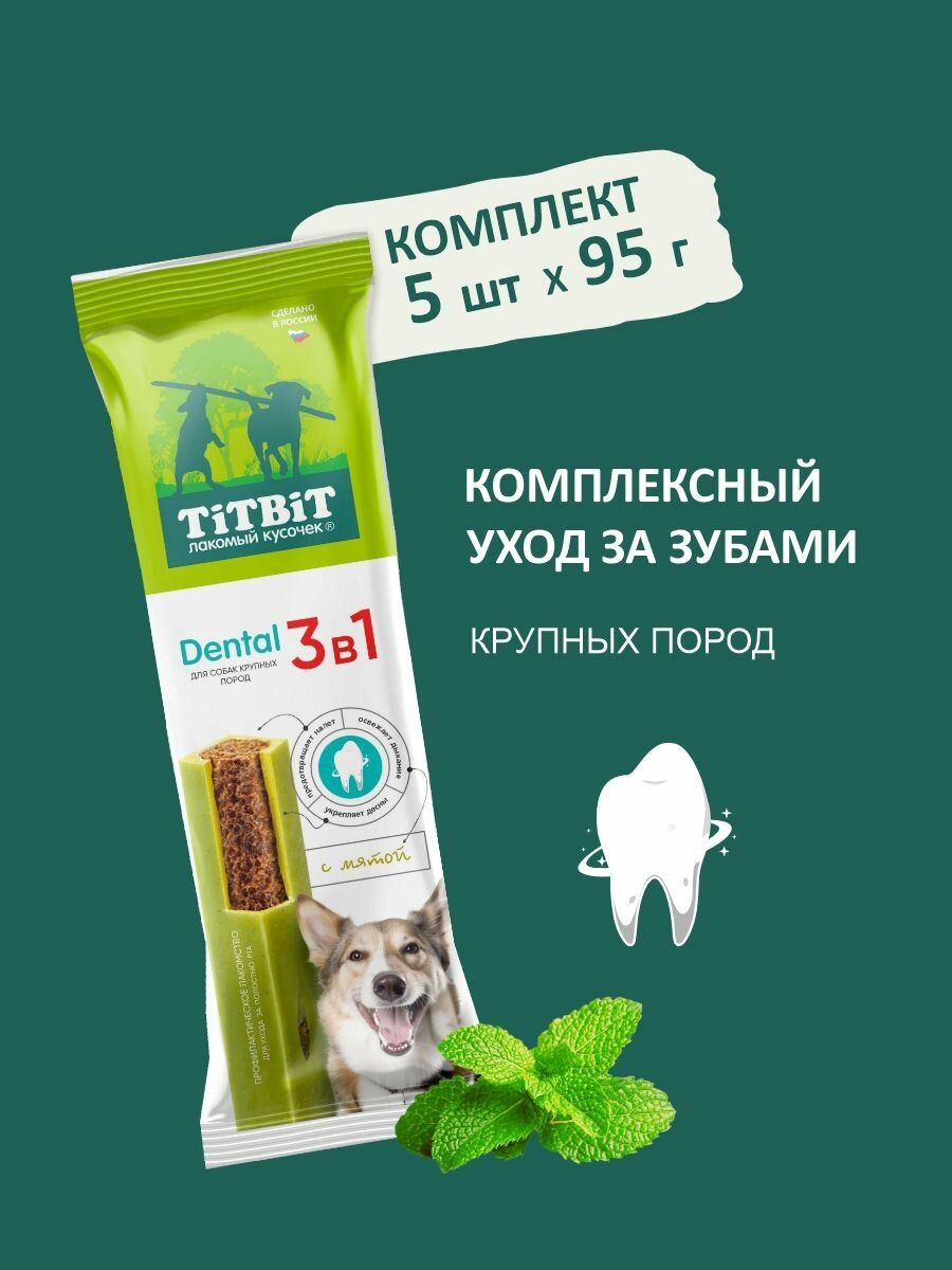 Лакомство для собак TiTBiT Dental 3в1 с мятой для собак крупных пород 5 шт.