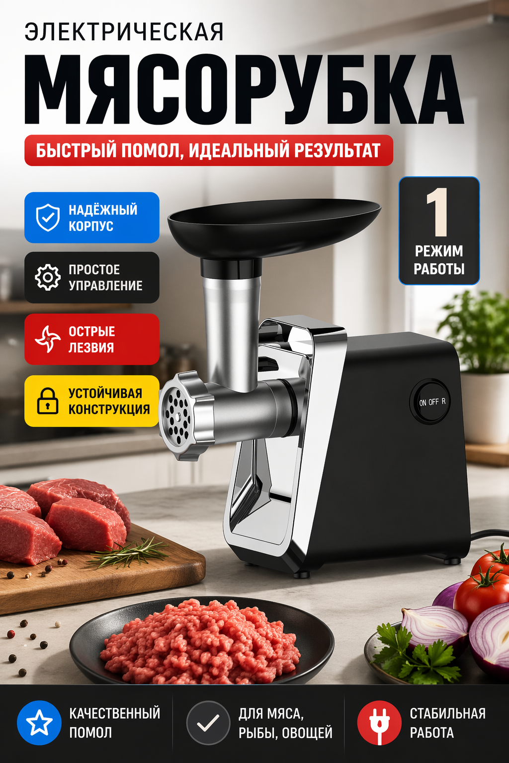 Мясорубка электрическая Moulinex HV1 ME112832 черная 1600 Вт