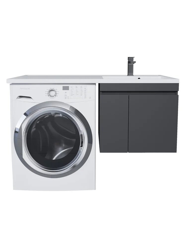 Тумба с раковиной Uperwood Magenta 50 R подвесная, под стиральную машину, 110, 5 см, черная, матовая, из ЛДСП, с дверками, раковина для ванной, прямоугольная