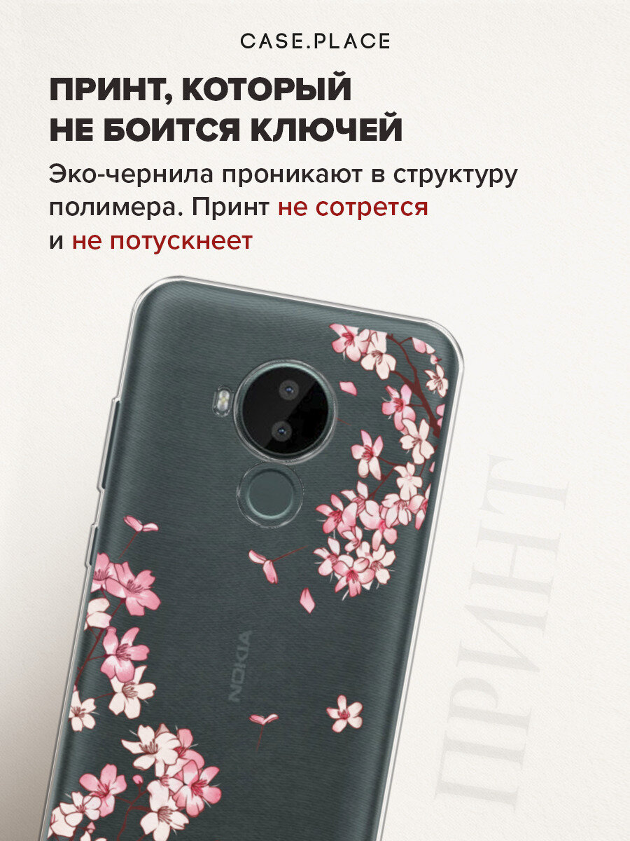 Чехол на Nokia C30 / Нокия C30 с принтом "Ветви сакуры 1", прозрачный — фото 1