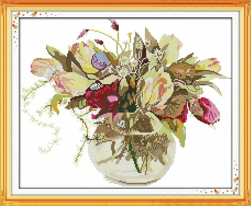 NKFвышивка крестом наборы, Схема на16CT "Ваза с тюльпанами",38*32CM