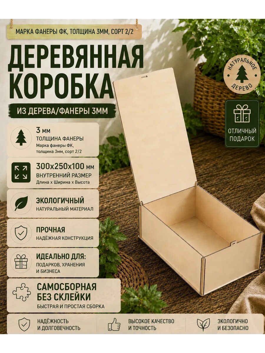 Коробка подарочная ящик деревянный декоративный с крышкой