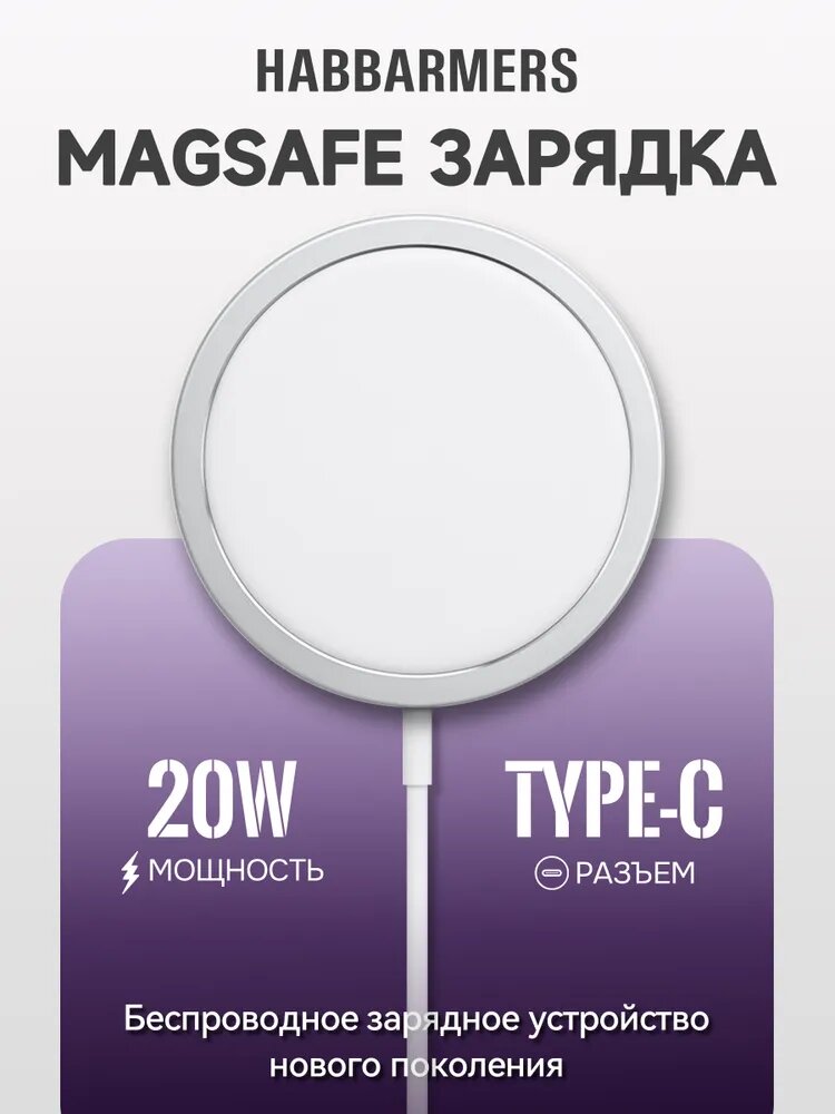 Магнитная беспроводная зарядка для для телефона/MagSafe 20W для iPhone/белый