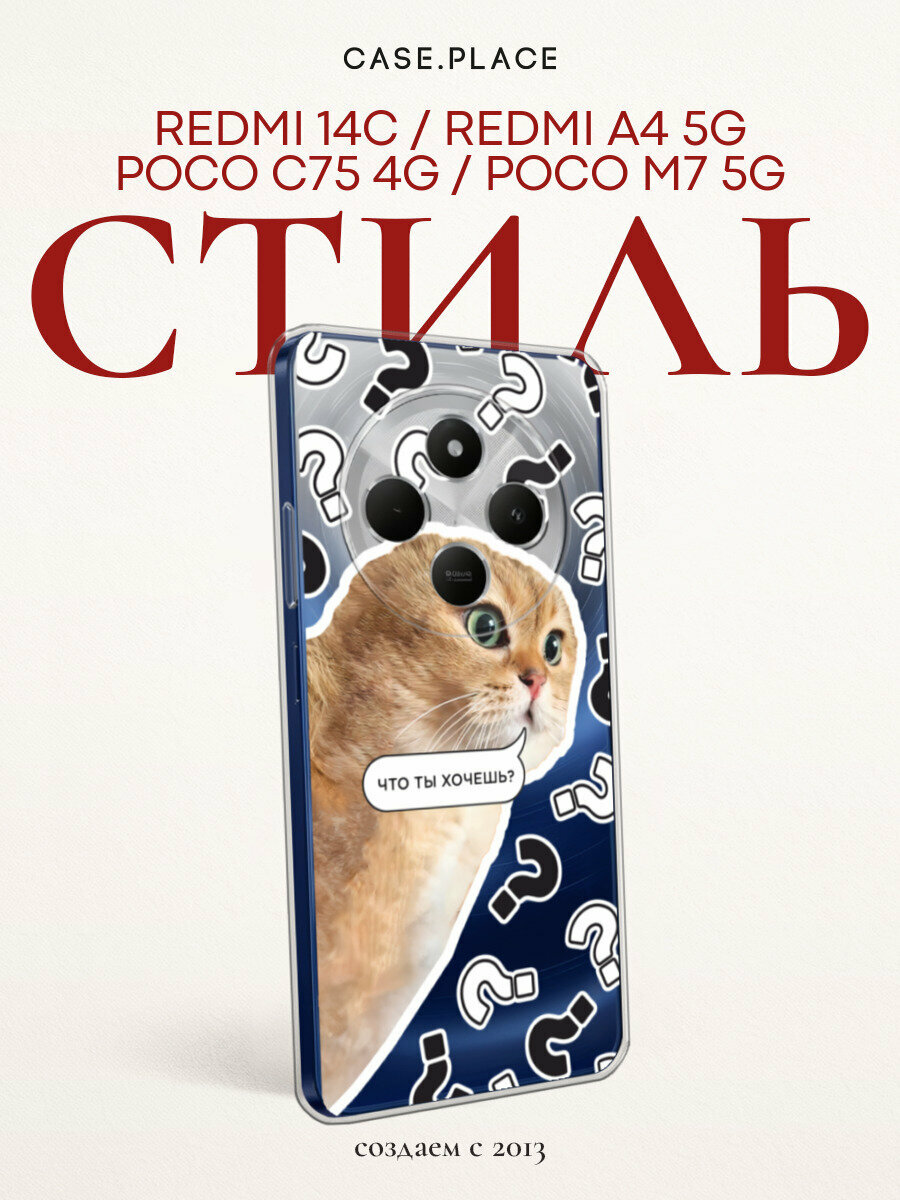 Чехол на Xiaomi Redmi 14C/Poco C75 4G / Сяоми Редми 14C/Поко C75 4G с принтом С котом парный, прозрачный