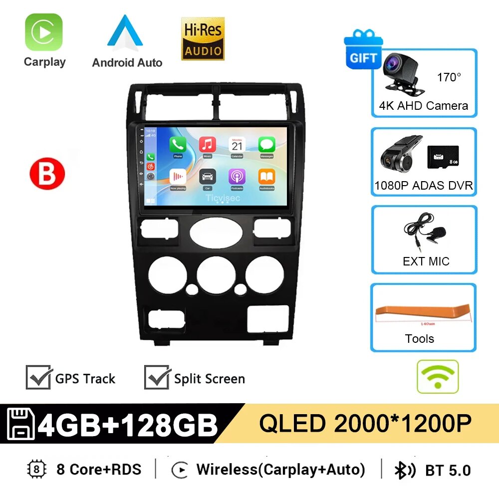 Автомагнитола Android 16 4G+WIFI Carplay 2din с GPS для Ford Mondeo Mondeo 3 B-4G-128G CAM DVR