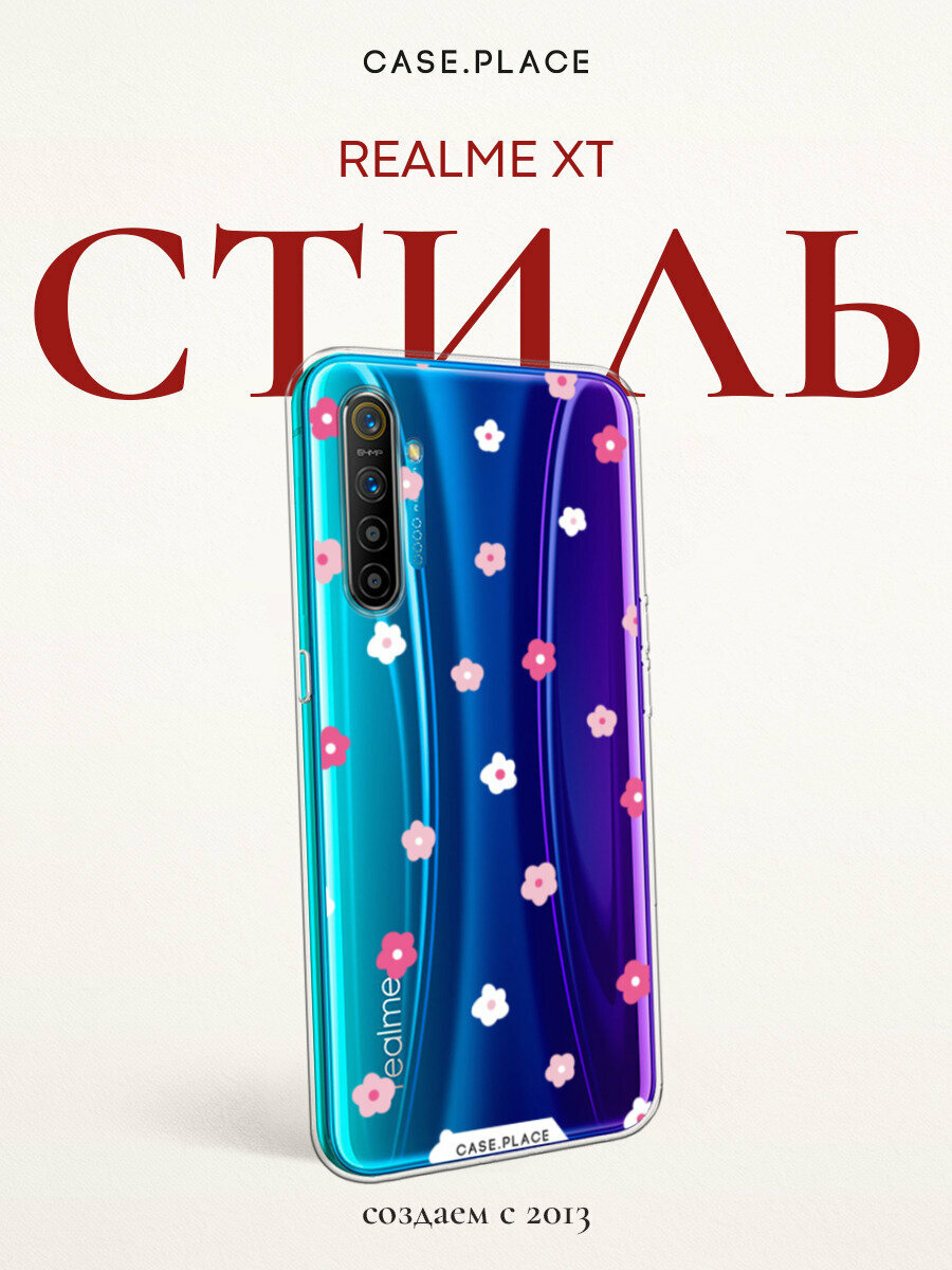 Чехол на Realme XT / Реалми XT с принтом "Весенние цветочки рисунок", прозрачный