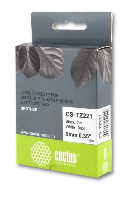 Картридж ленточный CACTUS TZe-221 черный на белом 9x8 для Brother 1010 1280 1280VP 2700VP (CS-TZ221)