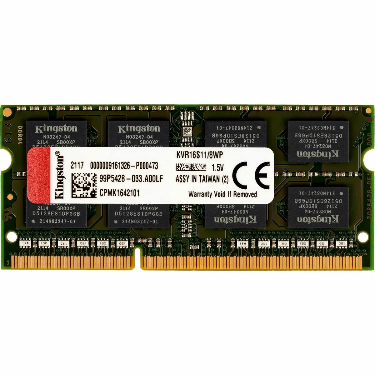 Оперативная память Kingston ValueRAM, DDR3, 8GB (1x8GB), 1600MHz, CL11, SO-DIMM