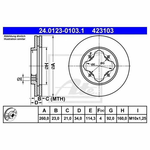 Диск тормозной передний Ate 24012301031 для Honda Accord IV, V