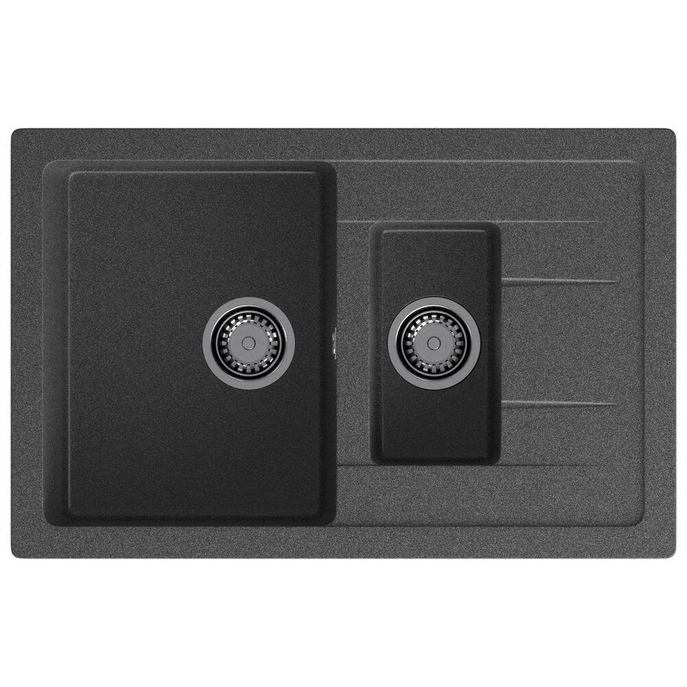 Мойка для кухни GranFest Quadro 76,5х49,5 Q-775KL графит, 2 чаши, искусственный мрамор