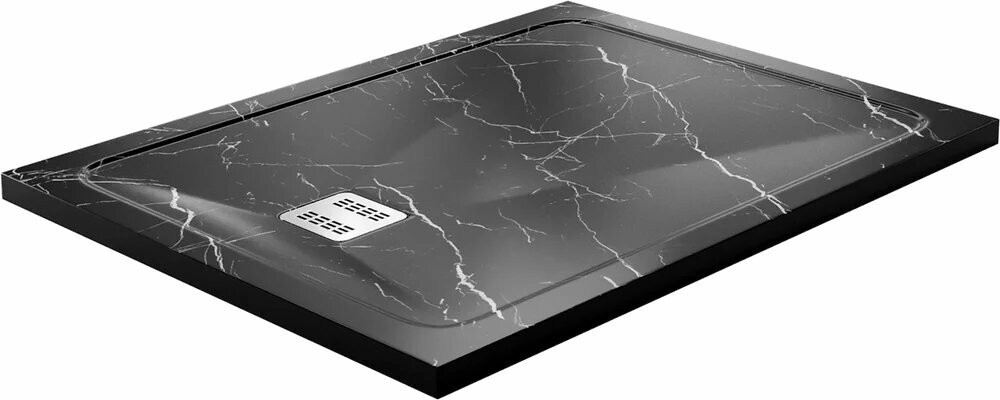 Поддон для душа Wasserkraft Neime 19T10 из искусственного камня, 120x100 см, черный, прямоугольный, низкий, с антискользящим покрытием