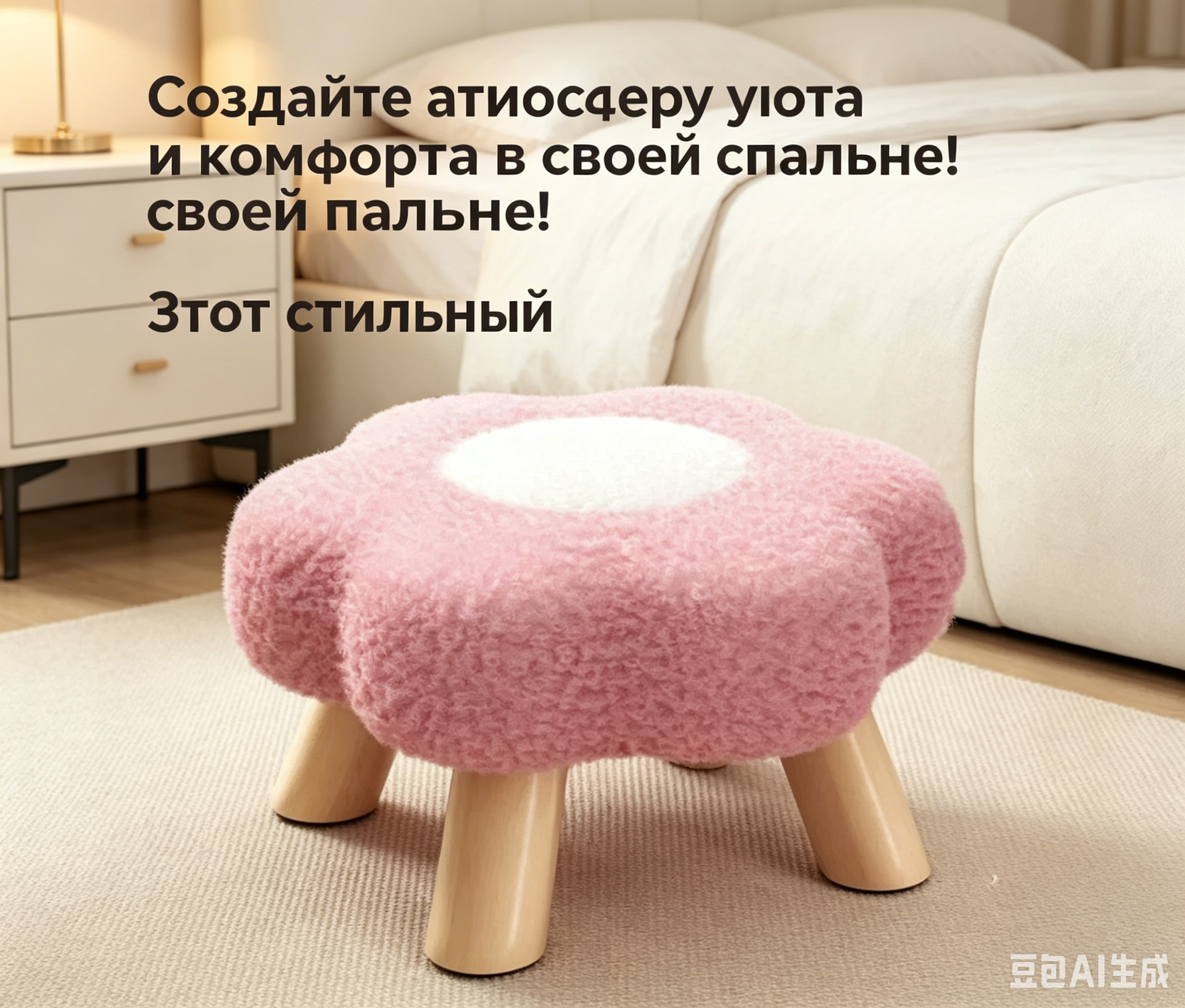 Домашний мягкий низкий диван-табурет, детский, 27*20 см, розовый с белым