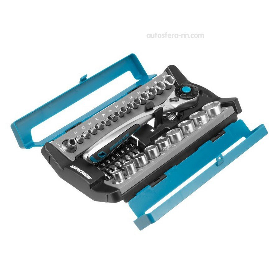 GROSS 14143 Набор торцевых головок, трещотка 120 зубьев, 41 предмет, 1/2", 1/4", CrV Gross 14143 GROSS 14143
