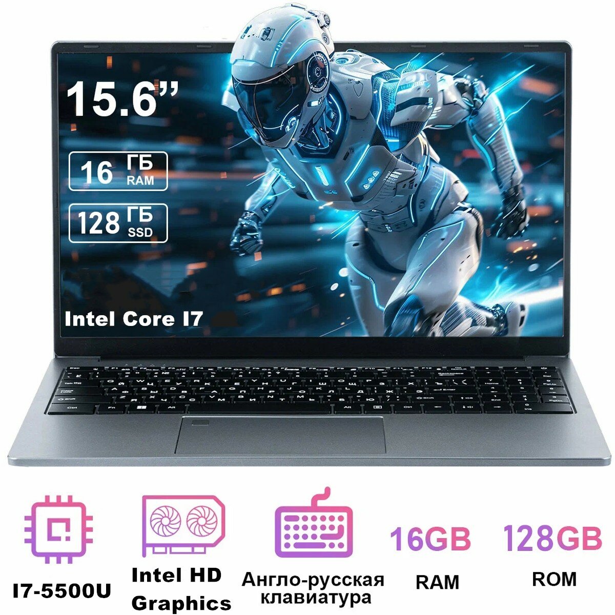 New QMDZ Ноутбук 15.6" Intel I7 5500U 16 ГБ SSD 128 ГБ Intel HD Graphics 5500 Windows 11 Pro русская клавиатура